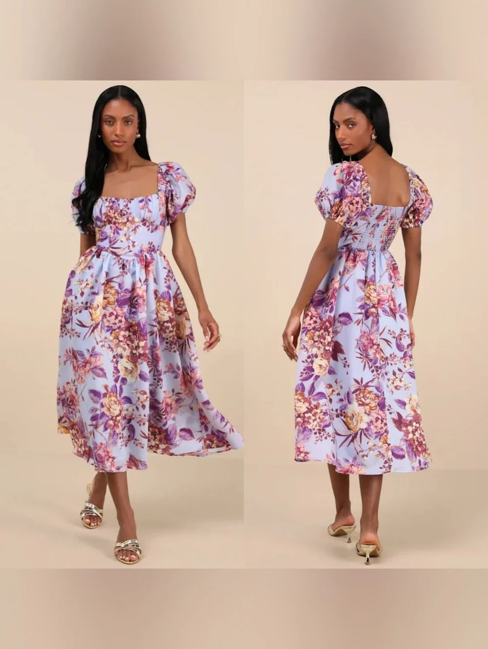 Lulus | Dresses | Lulus Adorable Tendencies Periwinkle Floral Puff ...